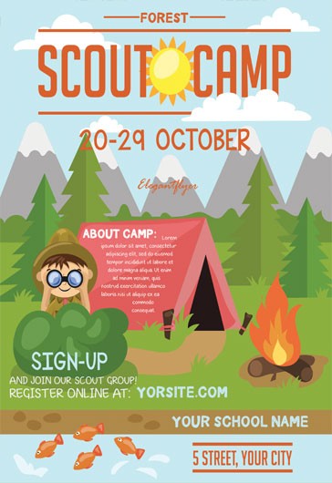 Green Illustré Camp Scouts Premium Modèle de flyer PSD gratuit | by ...
