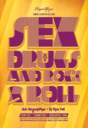 Yellow Bright Sex Drugs And Rock And Roll Premium Flyer Template Psd By