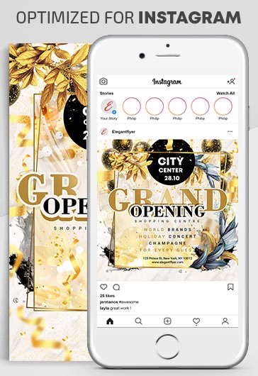 Gold Abstract Grand Opening Instagram Premium Social Media Template PSD