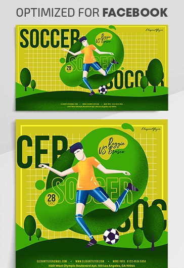 Green Illustrated Soccer Facebook Premium Social Media Template PSD ...