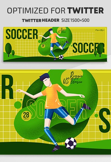 Green Illustrated Soccer Twitter Premium Social Media Template PSD | by ...