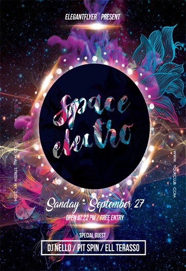 Multicolor Abstract Space Electro Premium Flyer Template PSD | by Elegantflyer