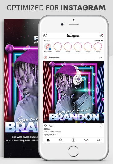 Multicolor Neon Special Guest DJ Instagram Free Social Media Template PSD