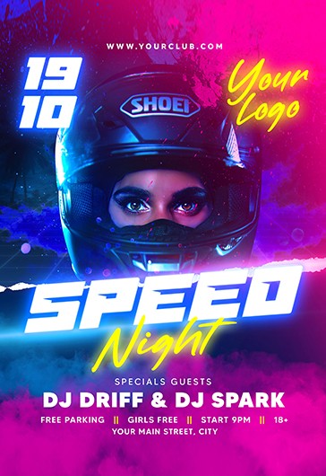 Multicolor Neon Speed Night Premium Flyer Template PSD | by Elegantflyer