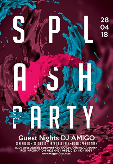 Pink Abstract Splash Party Premium Flyer Template PSD | by Elegantflyer