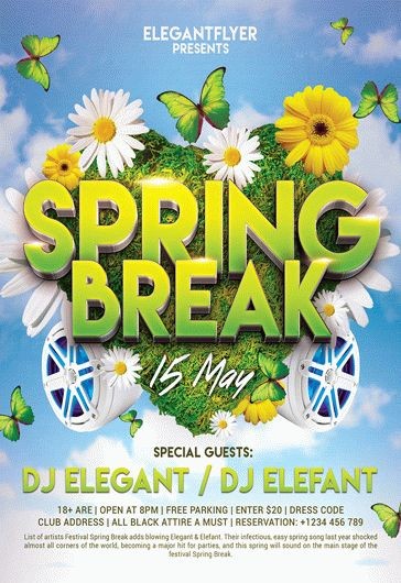 Blue Floral & Plants Spring Break Design V02 Free Flyer Template PSD ...
