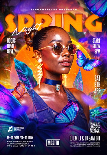 Blue Neon Spring Break Neon Night Free Flyer Template PSD | by Elegantflyer