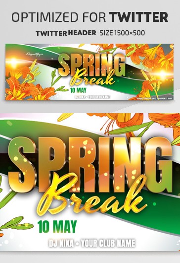Green Floral & Plants Spring Break Party Free Social Media Template PSD