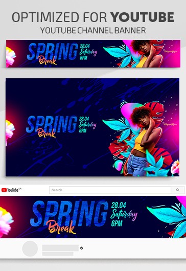 Blue Modern Spring Break Youtube Premium Social Media Template PSD | by ...