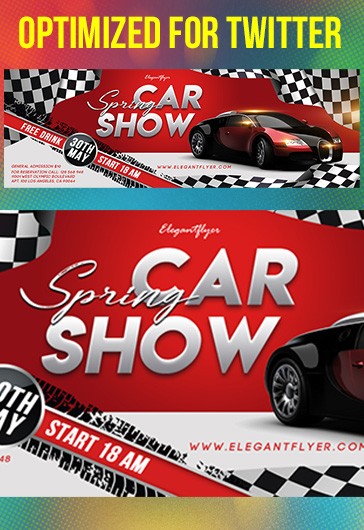 Red Simple Spring Car Show Twitter Premium Social Media Template PSD ...