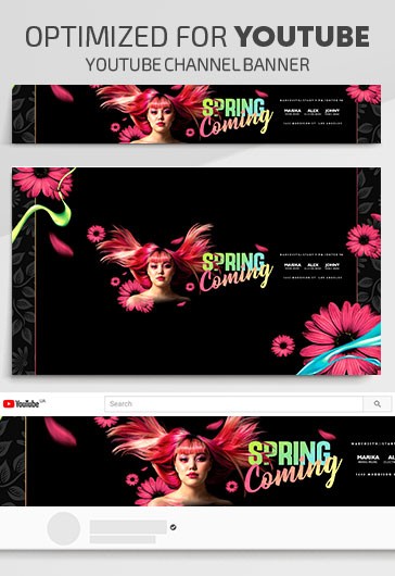 Black Simple Spring Coming Youtube Premium Social Media Template PSD ...