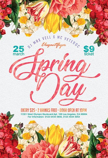 White Floral & Plants Spring Day Premium Flyer Template PSD | by ...