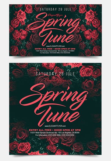 Black Floral & Plants Spring Tune Facebook Free Social Media Template PSD