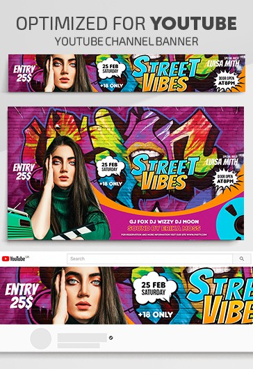 Pink Creative Street Vibes Youtube Premium Social Media Template PSD ...