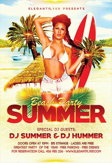 Yellow Artistic Summer Beach Party Premium Flyer Template Psd By