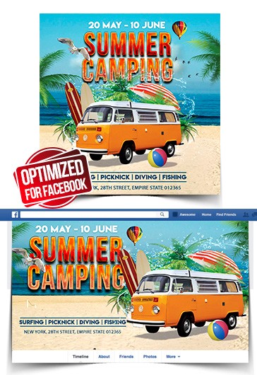 Blue Artistic Summer Camping Facebook Free Social Media Template PSD ...