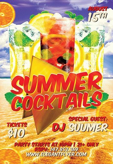 Yellow Artistic Summer Cocktails Premium Flyer Template PSD | by ...