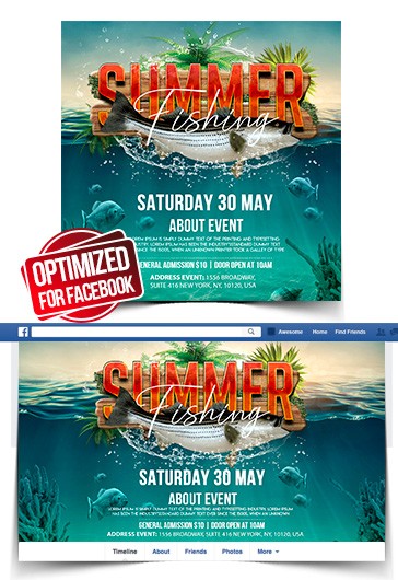 Blue Creative Summer Fishing Facebook Premium Social Media Template PSD