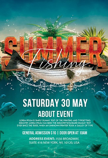 Blue Simple Summer Fishing Premium Flyer Template PSD | by Elegantflyer