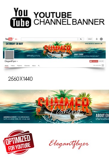 Azul Simples Pesca de verão no Youtube Premium Modelo de Mídia Social ...