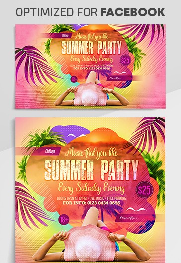 Yellow Colorful Summer Party Facebook Premium Social Media Template PSD