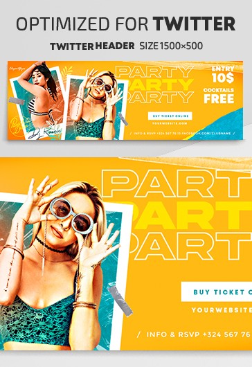 Yellow Bright Summer Party Twitter Premium Social Media Template PSD ...