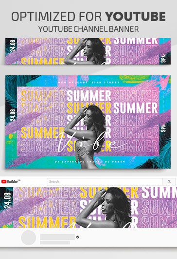 Blue Colorful Summer Vibe Youtube Premium Social Media Template PSD ...