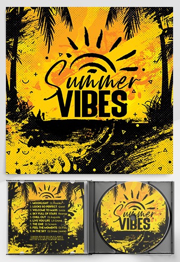 Yellow Creative Summer Vibes CD Cover Premium CD Album Cover Template PSD