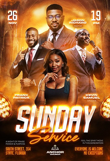 Orange Modern Sunday Church Service Poster Premium Poster Template PSD