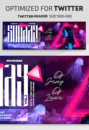 Sunday Neon - Free Twitter Header PSD Template - 10031621 | by ElegantFlyer