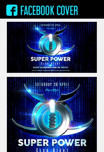Blue Glow Super Power Club Night Facebook Premium Social Media Template PSD