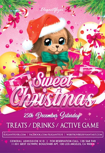 Pink Illustrated Sweet Christmas Premium Flyer Template PSD | by ...