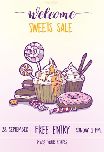 Pink Illustrated Sweets Sale Premium Flyer Template PSD | by Elegantflyer