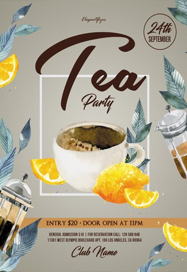 White Illustrated Tea Party Premium Flyer Template PSD | by Elegantflyer