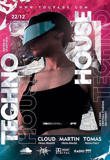 Multicolor Modern Techno House Premium Flyer Template PSD | by Elegantflyer