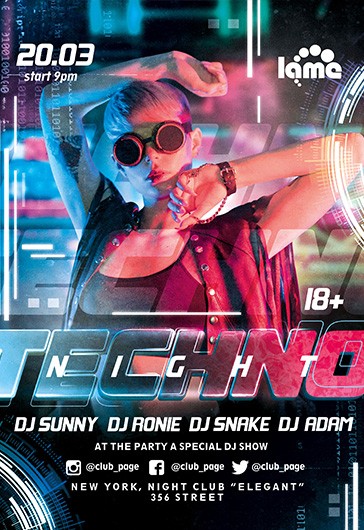 Multicolor Glow Techno Night Premium Flyer Template PSD | by Elegantflyer