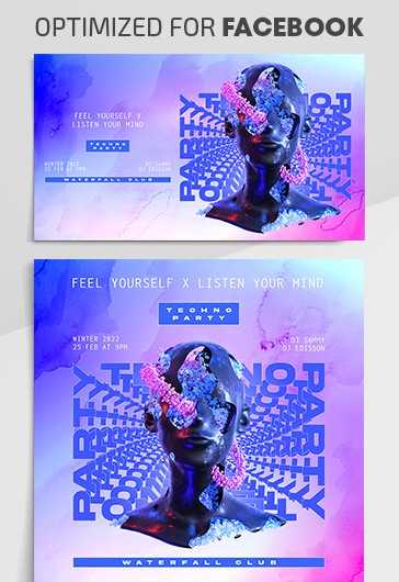 Blue Creative Techno Party Premium Social Media Template PSD | by ...