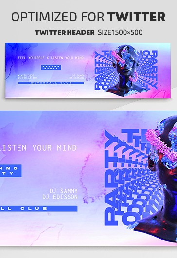 Techno Party - Twitter Header PSD Template - 10032353 | by ElegantFlyer