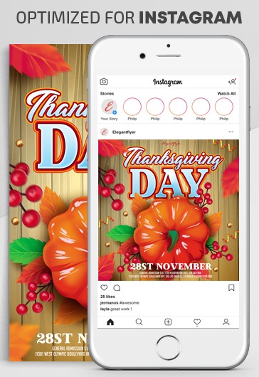 Brown Illustrated Thanksgiving Day Instagram Free Social Media Template PSD