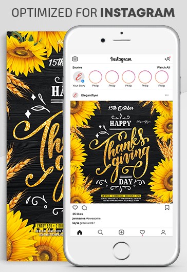 Yellow Floral & Plants Thanksgiving Day Instagram Free Social Media ...