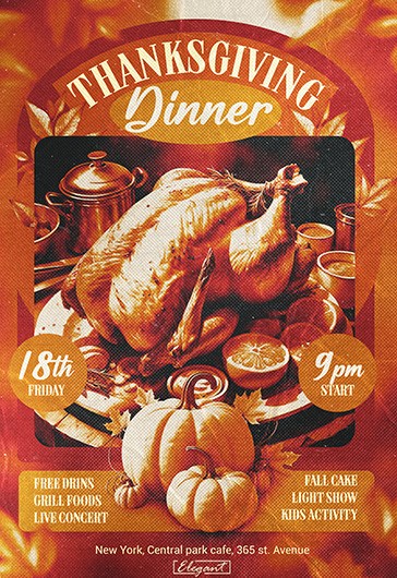 Orange Vintage and Retro Thanksgiving Dinner Premium Poster Template PSD