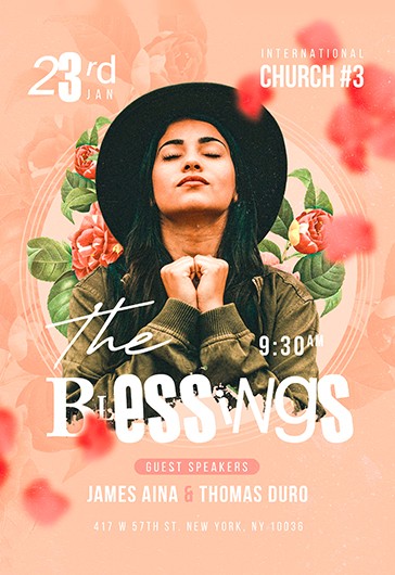 Pink Floral & Plants The Blessing Free Flyer Template PSD | by Elegantflyer