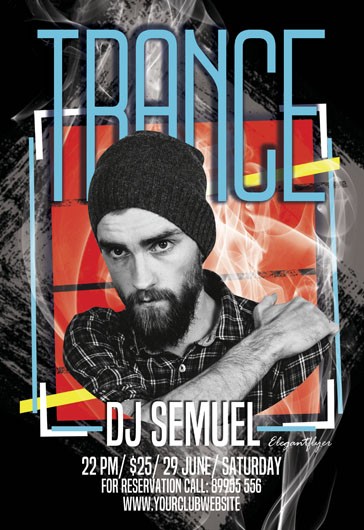 Black Creative Trance Party Premium Flyer Template PSD | by Elegantflyer