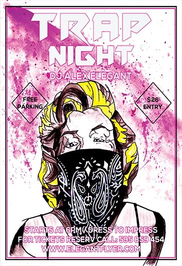 Pink Illustrated Trap Night Premium Flyer Template PSD | by Elegantflyer