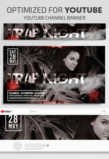 Black Black & White Trap Night Youtube Premium Social Media Template PSD