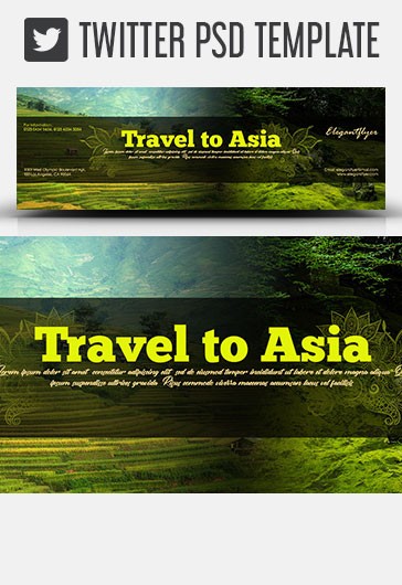 Plantilla de redes sociales PSD Green Creativo Viaje a Asia Twitter ...