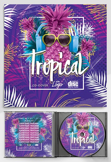 Purple Creative Tropical Premium CD Album Cover Template PSD | by ...