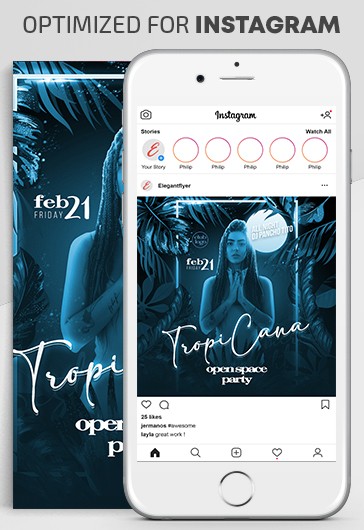 Blue Creative Tropicana Open Space Party Premium Social Media Template PSD