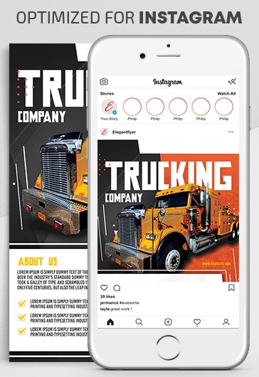 Yellow Simple Trucking Company Instagram Premium Social Media Template PSD