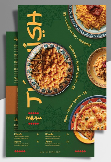 Green Simple Turkish Restaurant Menu Free Restaurant menu Template PSD